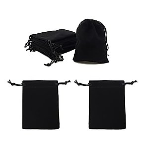HOSL 100 Pieces 3" x 4" Black Velvet Cloth Jewelry Pouch Jewelry Drawstring Bag Necklace Bracelet Earrings Bag Party Favor Bag Goodies Bag Candy Bag Gift Bag Watch bag Wedding Festival Baby Show Bag