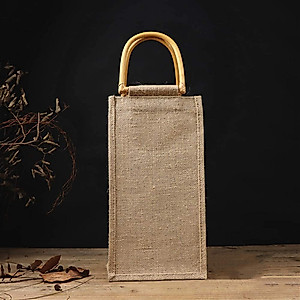Vpang Eco-Friendly Burlap Wine Bottle Bag Jute Wine Bottle Tote with Cane Handle Gift Packaging Wine Bag Gift Bag Candy Bag for Christmas Holiday Decorations (Double Bottle)