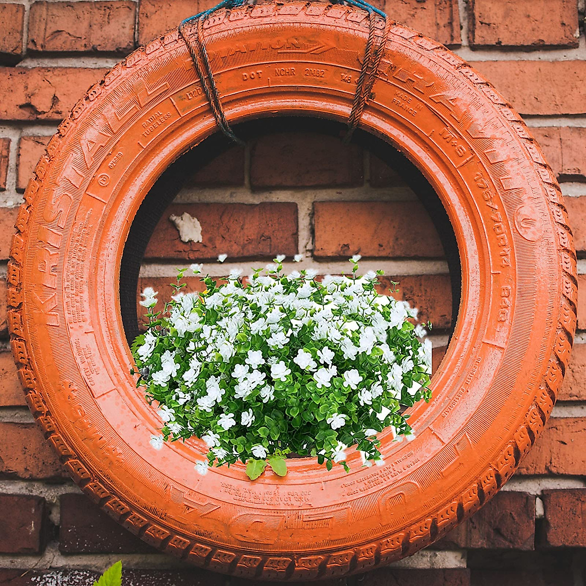 Little Chain 8PCS Artificial Fake Outdoor Plants Flowers UV Resistant Faux Flowers Indoor Outside for Decoration Hanging Planter Wedding Garden Patio Office Home Decor White