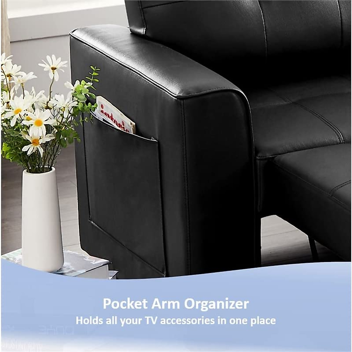 INFINI FURNISHINGS Reversible Faux Leather Pocket Sleeper Sofa in Black