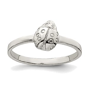 Bonyak Jewelry Solid Sterling Silver RH Plated Polished Ladybug Ring in Size 4