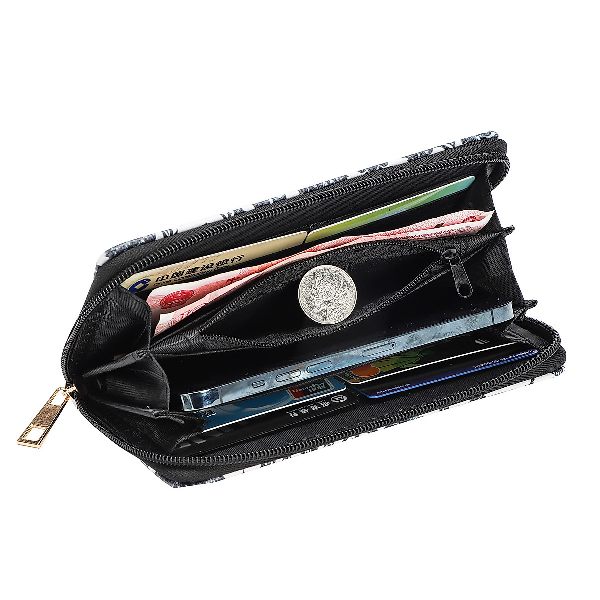 Wytidian Skull Wallets for Women, Zip Around Goth Wallet Large Capacity Phone Case Long Purse Credit Card Clutch for Women Ladies Girls (Goth Bat)