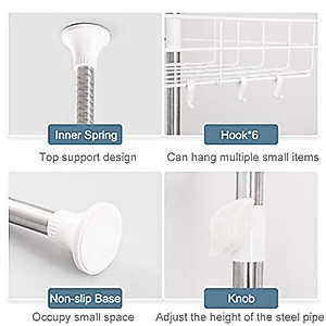 BAOYOUNI 4 Tier Shower Caddy Tension Pole Corner Bathroom Organizer Shelf Shampoo Holder Basket Bathtub Storage Rack Floor to Ceiling Adjustable Stand Space Saver - No Drilling - White