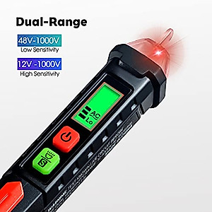 WGGE AC Voltage Tester/Non-Contact Voltage Tester with Dual Range AC 12V-1000V/48V-1000V, Electrical Pen with LCD Display and Flashlight Buzzer Alarm, Detect Wire Breakpoint, Live/Null Wire Tester