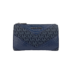 Michael Kors Jet Set Travel Large Double Zip Wallet MK Signature Multi Python Design (Navy), 35R4STVW3B