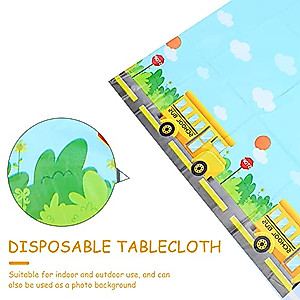 NUOBESTY School Bus Tablecovers Welcome Back to School Tablecloth School Bus Party Table Runner Decorative Table Cover