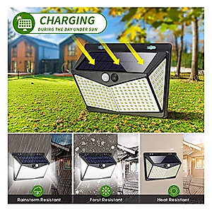 SINNESKY 208 LED Solar Lights Outdoor, 3 Working Mode Wireless Motion Sensor Lights with 270°Wide Angle IP65 Waterproof for Patio,Yard, Deck Fence Post Door Wall,Garage, Garden Walkway(2Pack)