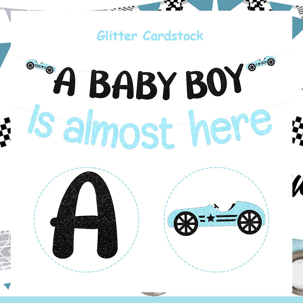 Sursurprise Race Car Baby Shower Decorations, A Baby Boy Is Almost Here Banner, Racing Car Baby Shower Banner, Let’s Go Racing Party Supplies