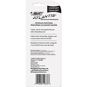 BIC Atlantis Comfort Retractable Ballpoint Pen, Medium Point (1.0mm), Black, Comfortable Grip For Added Control, 3-Count