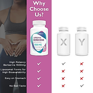 Berberine HCL Supplement 1500mg - High Bioavailability Liposomal Berberine Capsules for Women and Men, AMPK Activator