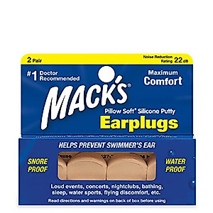 Mack's Pillow Soft Silicone Earplugs – 2 Pair, Beige – The Original Moldable Silicone Putty Ear Plugs for Sleeping, Snoring, Swimming, Travel, Concerts and Studying | Made in USA