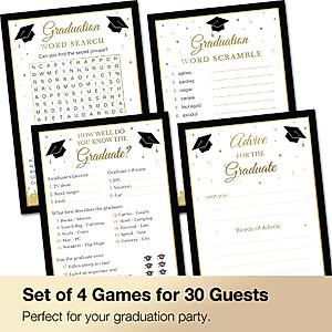 Papery Pop 2024 Graduation Party Games - Set of 4 Games for 30 Guests - Double Sided Cards - Graduation Party Supplies
