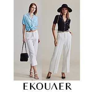 Ekouaer Pajamas Set for Women Short Sleeve Sleepwear Notch Collar Button Down Nightwear Soft Pjs Lounge Set,Black,XX-Large