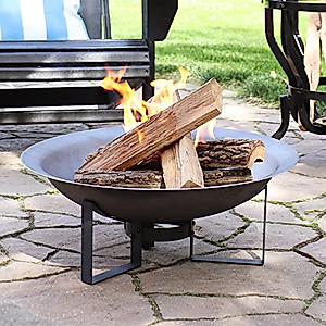 Sunnydaze 24-Inch Cast Iron Modern Fire Pit Bowl with Stand - Lightweight and Portable Design