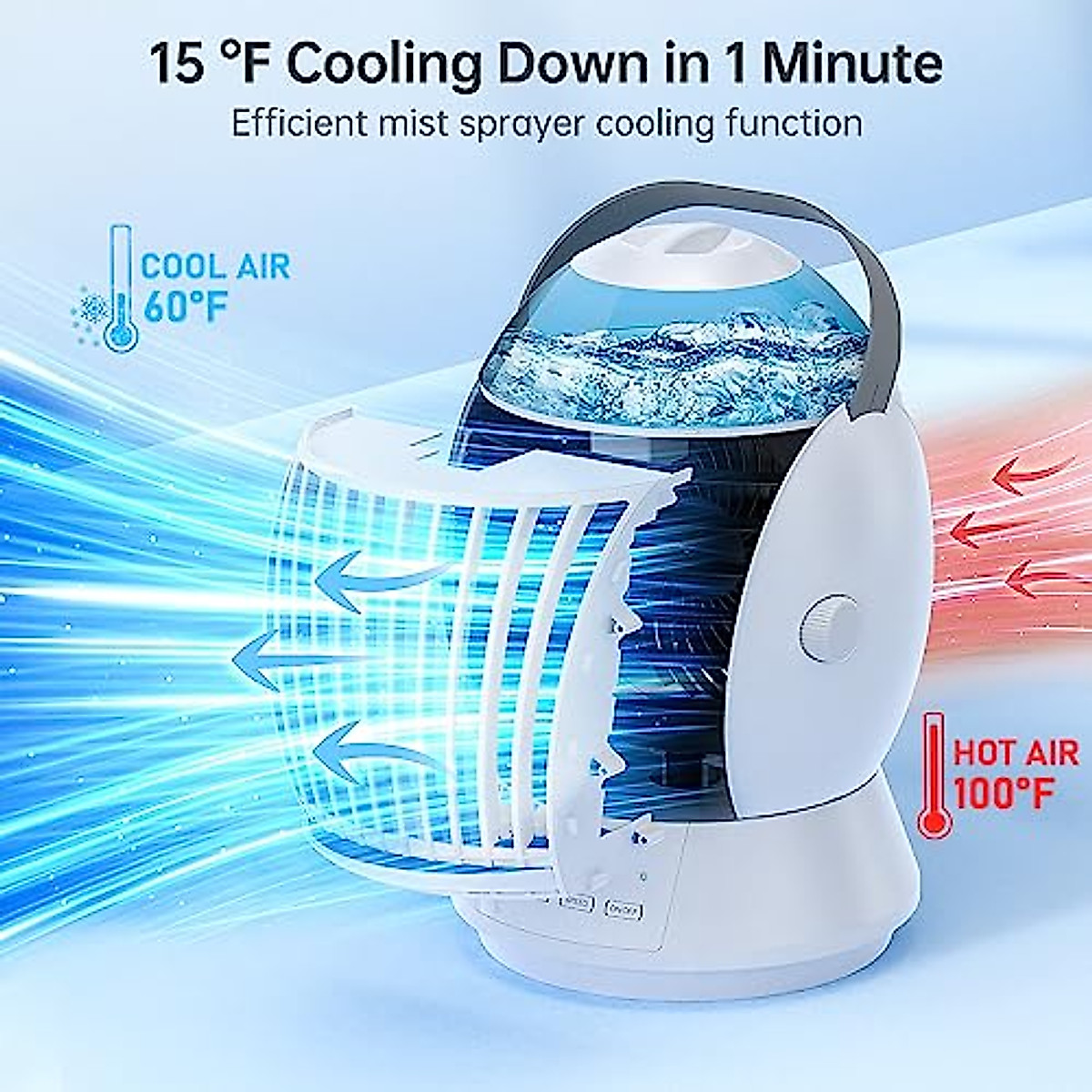 Portable Air Conditioners Fan, 3 Speeds Evaporative Air Cooler with remote, Multi-angle Adjustable Wind, Lightweight, Quiet, Personal Mini Cooling Fan for Room Bedroom Office Tent Caravan (CF008)