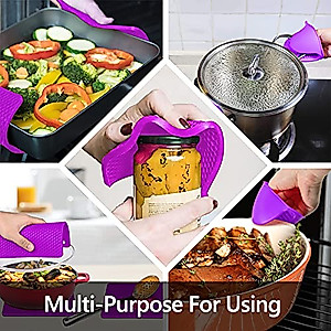 Silicone Oven Mitts and Pot Holders Set, MTZRFLL Extra Long Heat Resistant Oven Gloves with Hot Pads and Mini Oven Mittens for Grilling, Kitchen Cooking Baking, Soft Quilted Lining, Pack of 6 (purple)