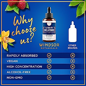 Liquid Melatonin 3mg Drops for Adults and Kids - Max Strength, Sleep Fast, Wake Fresh Sublingual - Vegan Kids Melatonin Liquid for Children Ages 6 and Up - Raspberry Vanilla Flavor Tincture - 2 oz