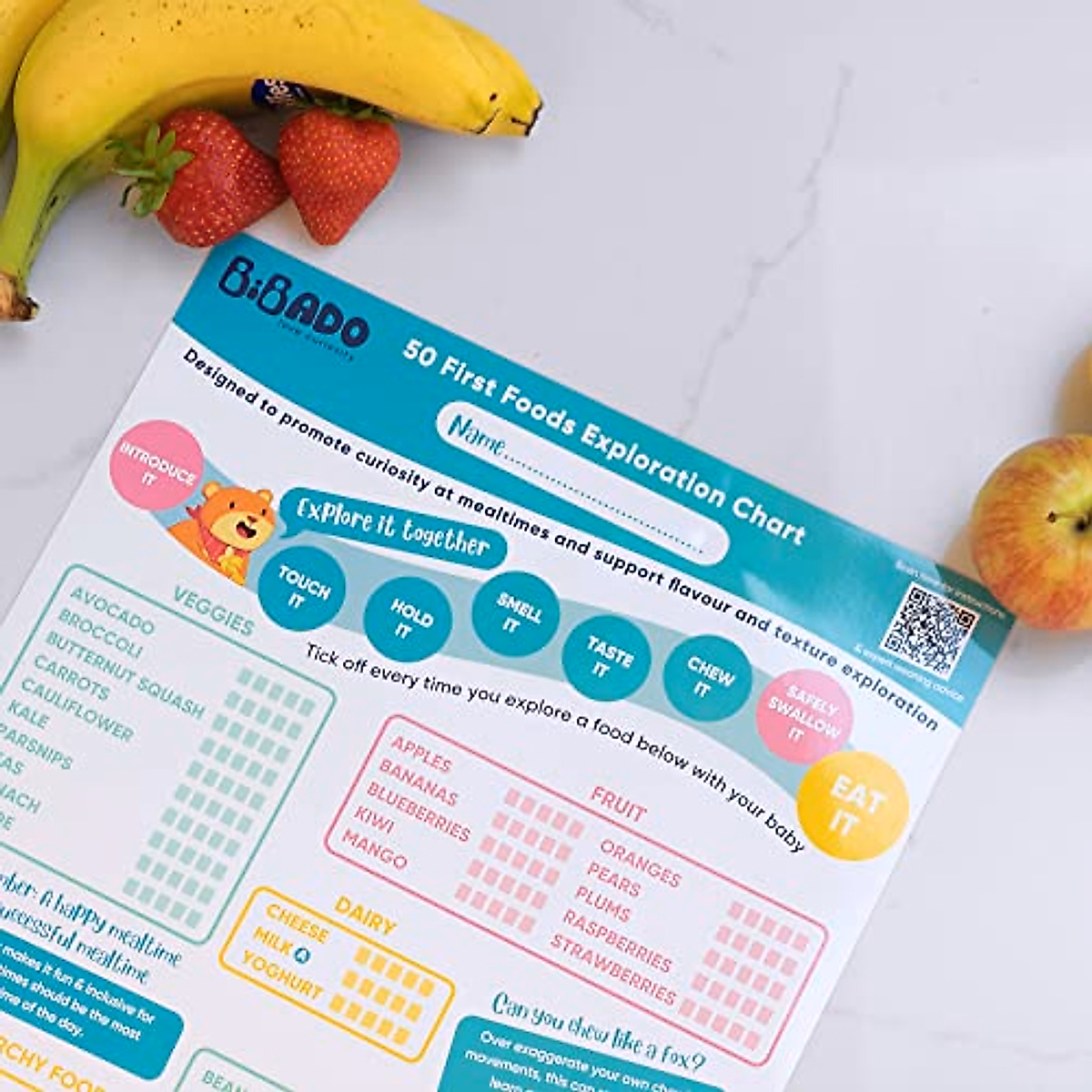 BIBaDO - 50 First Foods Scratch-off Exploration Chart | Wipe-Clean Activity Poster For Baby Led Weaning | NHS Approved | 6 Months +…