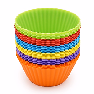 Silicone Cupcake Baking Cups 24 Pack, Reusable & Non-stick Muffin Cupcake Liners Holders Set for Party Halloween Christmas, Easy Clean Pastry Muffin Molds（Pack of 24,Multicolor）