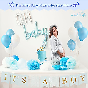 Vidal Crafts Baby Shower Decorations for Boy Complete Kit with Its a Boy Banner, Balloons, Paper Flowers, Honeycomb Balls, Paper Fans, and Oh Boy Foil Ideal Baby Boy Shower Decor and Party Supplies