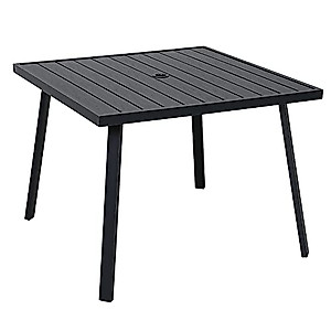 HHOK 5-Piece Table Umbrella Hole and 4 Dining Chairs for Garden, Deck, Outdoor Patio PE Wicker Sets, Frame+Black Rattan