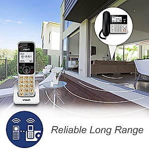 VTECH VG208 DECT 6.0 Corded/Cordless Phone for Home with Answering Machine, Call Blocking, Caller ID, Large Backlit Display, Duplex Speakerphone, Intercom, Line-Power (Silver/Black)