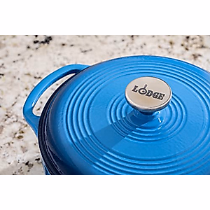 Lodge 4.5 Quart Enameled Cast Iron Dutch Oven with Lid – Dual Handles – Oven Safe up to 500° F or on Stovetop - Use to Marinate, Cook, Bake, Refrigerate and Serve – Caribbean Blue