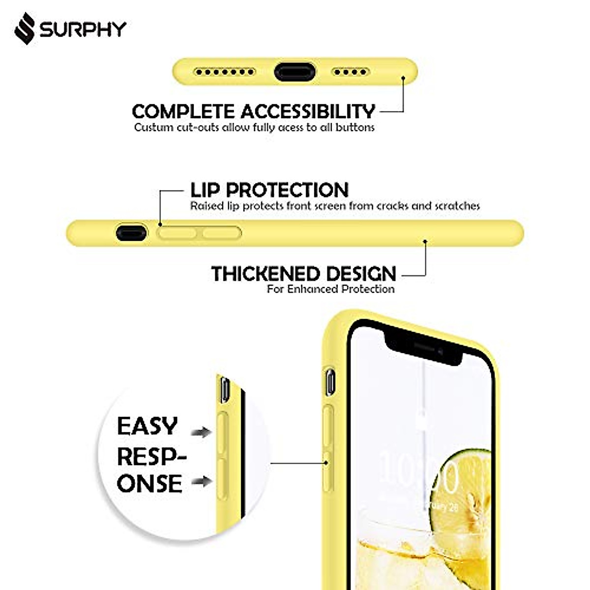 SURPHY Designed for iPhone Xs Max Case, Thickened Liquid Silicone Phone Case for iPhone Xs Max 6.5 inches, Yellow