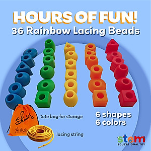 Skoolzy 30 Pcs Lacing Beads | Motor Skills Toys for Toddlers 3-5 | Lacing Toy or fine Motor Skills Toys for 3-4 Year Old | Toddler Beads Perfect as Teaching Lacing Toys | stringing Beads for Kids 3-5