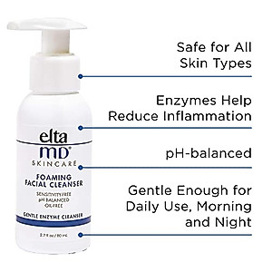 EltaMD Foaming Facial Cleanser, Exfoliating Face Cleanser, Helps Remove Oil and Dead Skin Cells, For All Skin Types, Oil Free, Paraben Free, Sensitivity Free, Sensitive Skin Face Wash, 2.7 oz Pump