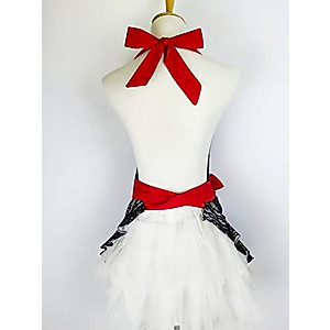 Floosum Black Lace Flirty Apron with Pocket, Fun Retro Sexy Cooking Pinup Aprons for Women Girls