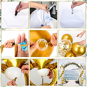 Realspring 2 Sets Diamond Ring Balloon Column Stand Kit with 2 Ring Foil Ring Balloons 100 Latex Balloons, Adjustable Balloon Stands White and Gold Balloon Arch for Bridal Shower Wedding Engagement