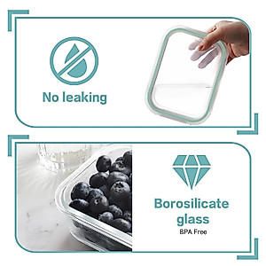 HOMBERKING 10 Pack 22oz Glass Meal Prep Containers, Glass Food Storage Containers with Lids, Airtight Glass Lunch Bento Boxes, BPA-Free & Leak Proof (10 lids & 10 Containers) - Blue