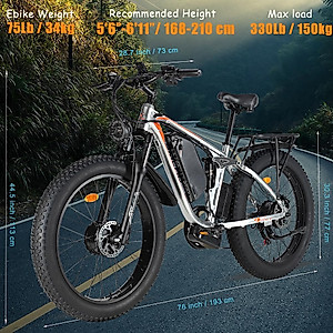 (US in Stock) SMLRO V3 Plus Dual Motors MTB with Rear Shock Absorber, 22.4AH 2000W 26" Fat Tire Electric Bike 35MPH, Mountain AWD E-Bike Suspension Electric Bicycle Ebikes for Adults (Black & Grey)