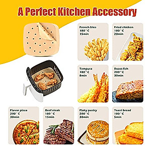 AW&SH Air Fryer Liners, 200pcs 7.5 inch Square Unbleached Air Fryer Disposable Paper Liner, Food Grade Parchment Paper for Baking Roasting Microwave, Oil-Proof, Water-Proof, Non-Stick