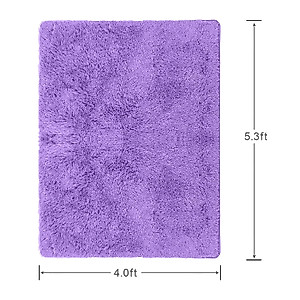 Softlife Ultra Soft Fluffy Area Rugs for Bedroom, Girls and Boys Room Kids Room Nursery Rug, 4 x 5.3 Feet Shaggy Fur Indoor Plush Modern Floor Carpet for Living Room Christmas Decor, Purple