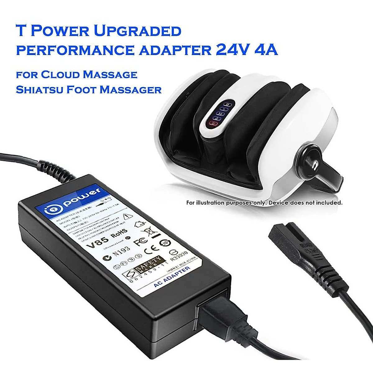 T POWER 24V Charger for Cloud Massage 9486098094 Shiatsu Foot Massager Deep Kneading Machine with Heat Therapy XH2400-2500 XH24002500 Ac Dc Adapter Power Supply Cord