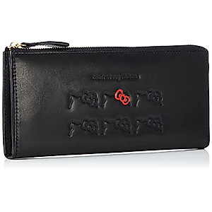 Sanrio Hello Kitty No.87062 Women's Wallet, Genuine Leather, Cowhide Leather, Long Wallet, Large Capacity, Thin, Long, Holds a Lot of Items, Ribbon Motif, L-Shaped Zipper, Long Wallet, Black