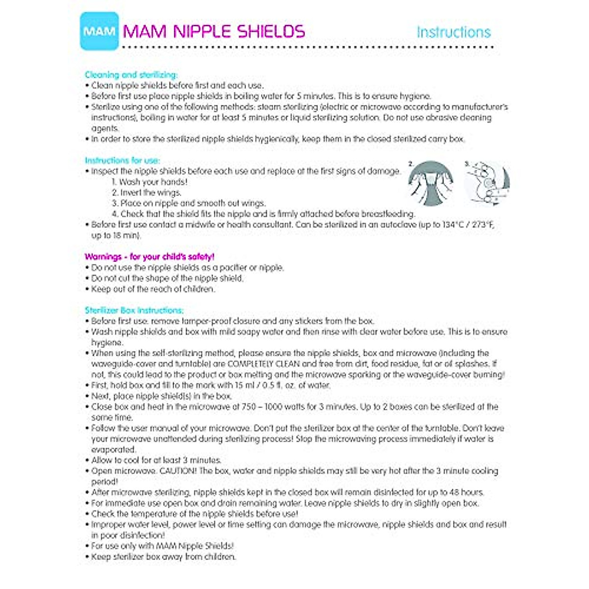 MAM Breastfeeding Nipple Shields with Sterilizing Storage Case, Nipple Shields for Nursing Newborn, Size 2 Regular 23mm, 2-Count, Clear