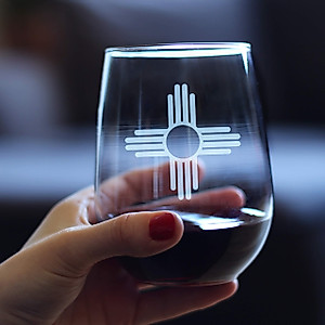 New Mexico Flag Stemless Wine Glass - State Themed Drinking Decor and Gifts for New Mexican Women & Men - Large 17 Oz Glasses