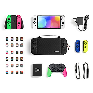 tomtoc Carrying Case for Nintendo Switch/OLED Model, Large Travel Switch Case with Pocket for Pro Controller, Joy con Grip or AC Adapter, Protective Portable Carry Case with 24 Game Cartridges