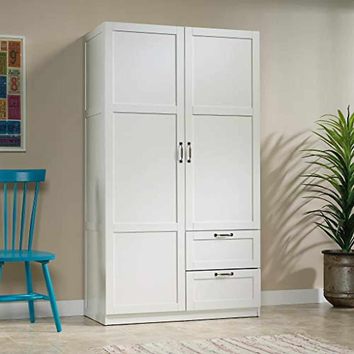 Sauder Large Storage Cabinet, Soft White Finish