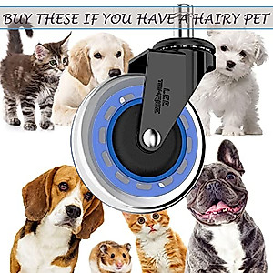 Office Chair Wheels for Wood Floors and Carpet Blue Replacement Wheels for Office Chair 3 Inch Chair Casters Set of 5 Heavy Duty Computer Gaming Desk Caster Wheels Noise Free Universal Fit