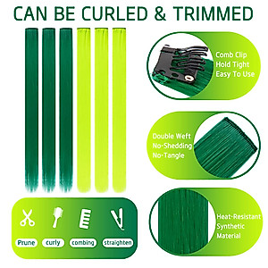10Pieces 20Inch Colored Hair Extensions Clip In For Women Girls Hiar Accessories Wig Pieces Synthetic Hair Pieces (Green, Bright yellow)