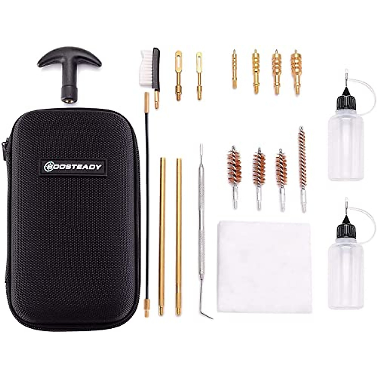 BOOSTEADY Universal Handgun Cleaning kit .22,.357,.38,9mm,.45 Caliber Pistol Cleaning Kit Bronze Bore Brush and Brass Jag Adapter