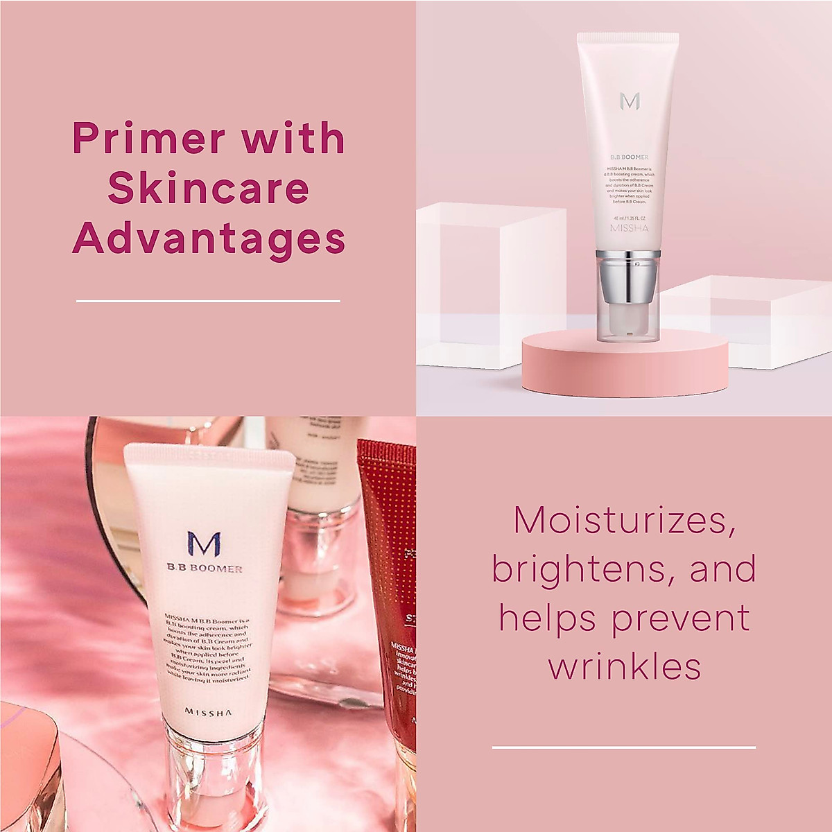 MISSHA M BB Boomer 40ml- Boost the adherence and wear of foundation that improves skin tone with dewy finish and healthy glow all while providing skincare benefits