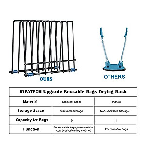 IDEATECH Reusable Storage Bags Rack, Drying Rack for Storage Bags, Stainless Stand for Reusable Storage Bags, Drying Rack Holder for Reusable Bags, Books, Makeup Brush (Black)