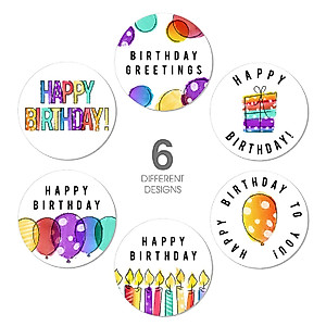 Modern, Vibrant Watercolor Birthday Stickers / 6 Bright Birthday Designs / 500 Colorful Rainbow Birthday Labels / 1.5" Happy Birthday Envelope Seals