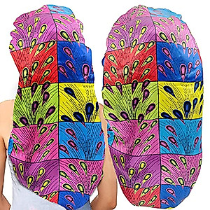 2Pcs Long Braids Satin Bonnet,Soft Comfortable Elastic Band Silky Satin Sleep Cap for Long Hair,Braids,Curly Hair,Night Sleep(Colorful Peacock)