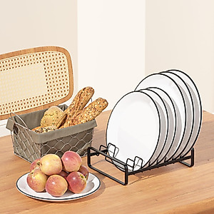 Hikinlichi 2 Pack Plate Holders Organizers 8 Slots Upright Cabinet Dish Drying Racks Metal Plate Dish Organizers Racks Stands for Countertop and Cupboard Black